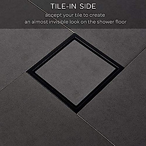 Orhemus 304 Stainless Steel Square Shower Floor Drain with Tile Insert Grate Removable Cover 6 inch Long, Matte Black Plated Finished