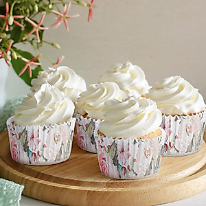 300 Counts Floral Cupcake Liners Floral Cupcake Wrappers Baking Cups Baking Liners Holders for Baby Shower Wedding Bridal Showers Birthday Party Decorations