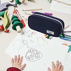 LELE LIFE Big Capacity Pencil Case with 3 Compartments, Double Zipper Sturdy Canvas Pen Case, Pencil Bag Stationery Pouch for School Students Office, Blue