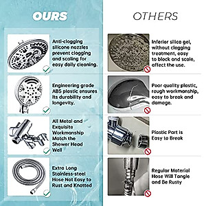 V-Frankness Shower Head with Handheld Combo, High Pressure 69 Settings Shower Head Buit in Power Wash Mode, with Soild Brass Diverter and 70 Inches Extra Long Stainless Steel Hose (Chrome)