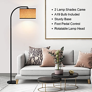 ROTTOGOON Floor Lamp for Living Room, Industrial LED Standing Lamp with 2 Lamp Shades (Grey/White), Classic Tall Reading Pole Lamp with LED Bulb, Modern Adjustable Black Floor Lamp for Bedroom Study