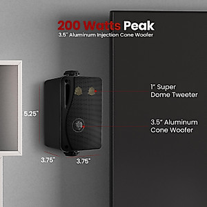 Pyle 3-way Mini Box Speaker System - 3.5 Inch 200 Watt Waterproof Marine Grade Mount Speakers - in a Heavy Duty ABS Enclosure Grill - Home, Boat, Poolside, Patio Indoor Outdoor Use (Black)