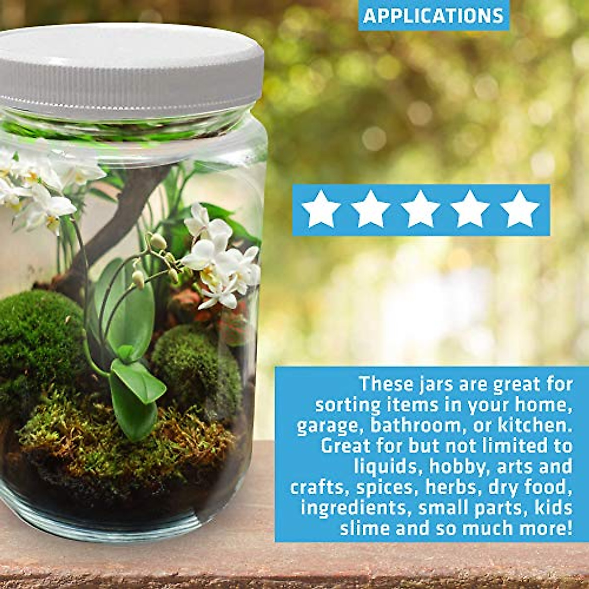 CSBD 16 Oz Clear Plastic Mason Jars With Ribbed Liner Screw On Lids, Wide Mouth, ECO, BPA Free, PET Plastic, Made In USA, Bulk Storage Containers, 6 Pack (16 Ounces)