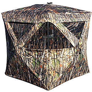 HQ Outfitters Pop-Up Hunting Hub Blind | Backpack Carry Bag | Blending Camouflage Print | Customizable Full Corner Windows | Deer Hunting Blind | Outdoor Ground Blind