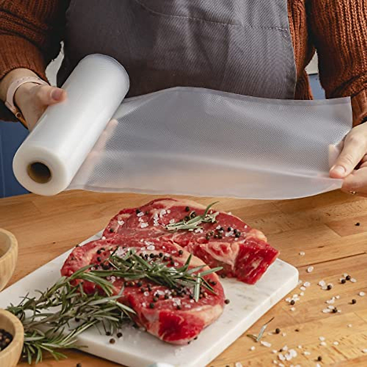 Avid Armor Vacuum Sealer Bags Rolls - 4 Pack 11"x 25' (2 Rolls) and 8"x 25' (1 Roll) & Bonus 8" x25' Black/Clear Roll Compatible with Foodsaver Food Sealer Machines BPA Free Sous Vide 100 Feet Total