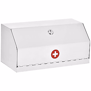 AdirMed Medicine Lock Box for Medication Lock Box with Key - Wall Mounted Locking First Aid Medicine Cabinet, Secured Prescription Storage for Peace of Mind Around Kids at Home, School (Steel White)