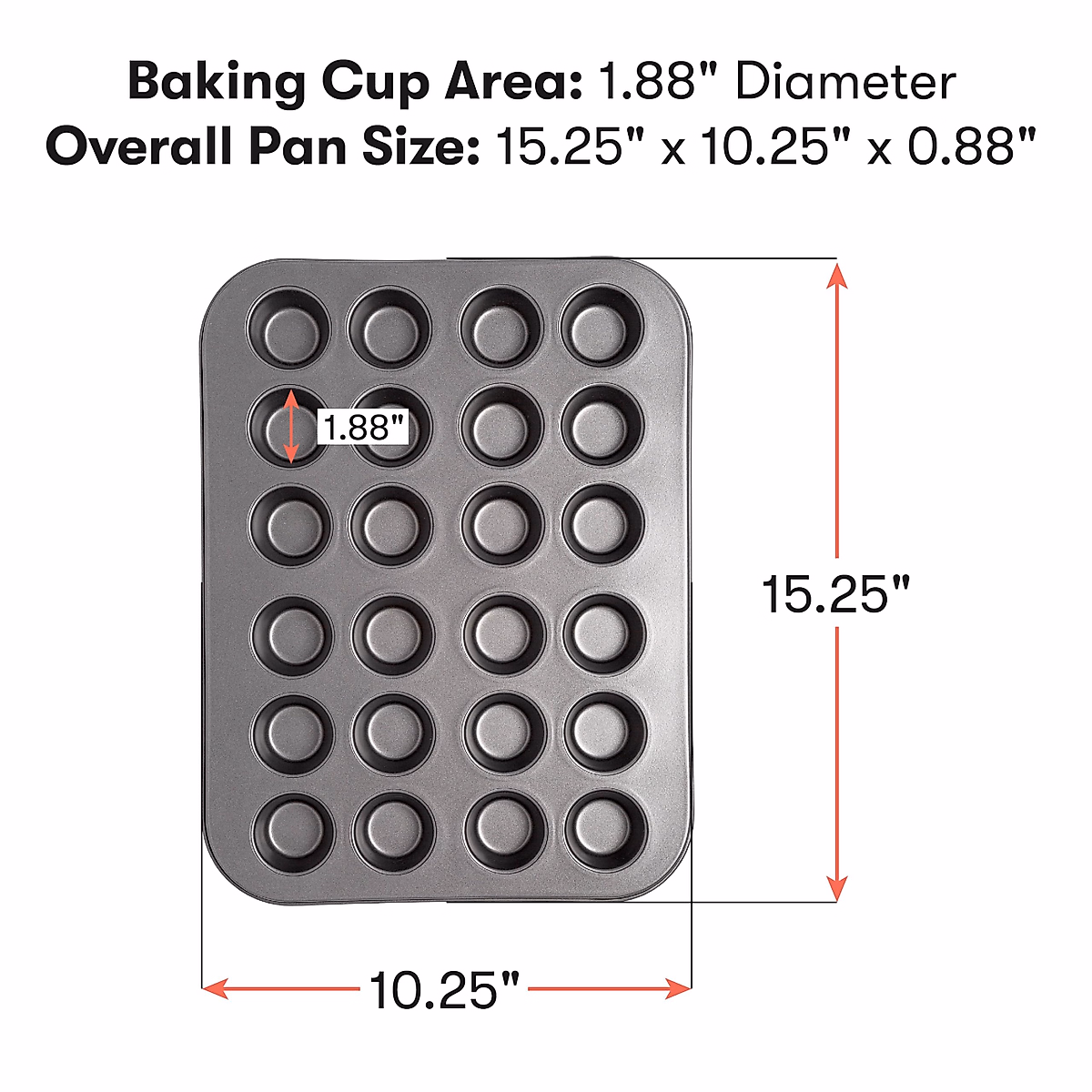 Cooking Light Heavy Duty Nonstick Bakeware Carbon Steel Mini Muffin Pan with Quick Release Coating, Manufactured without PFOA, Dishwasher Safe, Oven Safe, 24-Cup, Gray