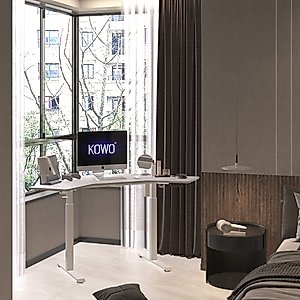 kowo L Shaped Height Adjustable Electric Standing Desk with USB C Hub & Wireless Charger, Sit Stand Corner Desk, Memory Settings, Stand Up Computer Desk Adjustable Table, White
