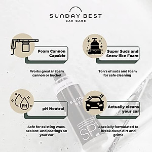 Sunday Best Car Care | Concentrated Foaming Car & Truck Wash Soap, Bucket Washing or Use Foam Cannon & Gun for Touchless Scratch Free Cleaning, pH Neutral, Easy Rinse & Ultimate Shine Professional Quality (16oz)