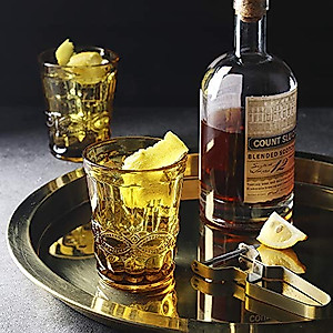 WHOLE HOUSEWARES | Amber Glassware Vintage-Pressed Pattern Set of 6 | 8 oz Embossed Design | Amber Drinking Glasses | For Weddings, Dinners, and Parties | Amber Glasses Drinking