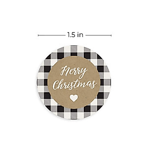 Black and White Buffalo Plaid Merry Christmas Stickers / 500 Christmas Tags / 1.5" Present Stickers/Holiday Envelope Seals
