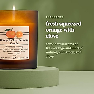 Elk Field Orange Clove Organic Beeswax Candle | 2 Ingredients | 100% Pure Beeswax Candles, Non Toxic, Natural, Organic Candles, Beeswax Candles Scented, Non Toxic Candles, 80 Hour, 10oz