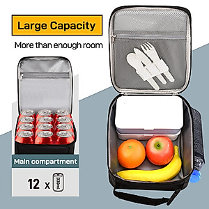 Buringer HOMESPON Reusable Lunch Bag Insulated Lunch Box Bento Cooler Tote with Front Pocket For Office/Outdoor (Black)