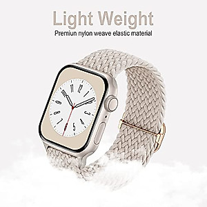 Braided Solo Loop Compatible with Apple Watch Band 38mm 40mm 41mm 42mm 44mm 45mm 49mm for Women Men, Stretchy Straps Elastic Sport Wristbands for iWatch Series 8 7 6 5 4 3 2 1 SE Ultra, Starlight
