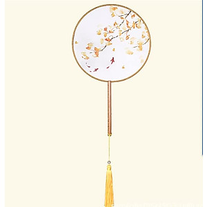 BAOZOON 4PCS Silky Translucent Antique Round Fan Classic Group Fan Floral Pattern Dance Fan Hanfu Women's Tassel Wooden Handle Palace Fan Wedding Favor Gift Home Decor