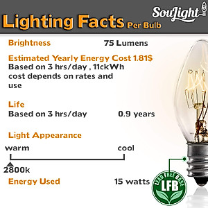 Salt Rock Lamp Bulb 12 Pack. 15 Watt Replacement Bulbs for Himalayan Salt Lamps & Baskets, Chandeliers, Scentsy & Wax Warmers, Night Lights. E12 Socket with Candelabra Base, C7