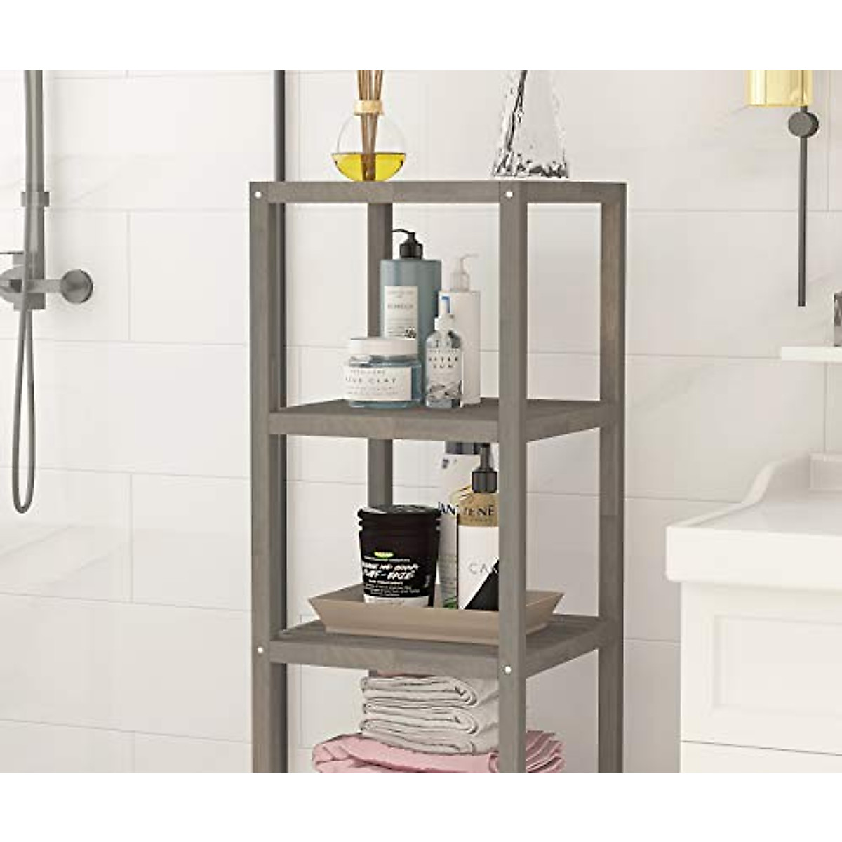 INTERBUILD REAL WOOD Holger 5 Tier Storage Shelving Tower, Acacia Wood, 53" x 15" x 15" - Dusk Grey
