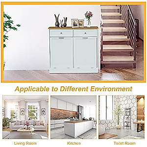 J-SUN-7 Double Tilt Out Trash Cabinet - Wooden Free Standing Kitchen Trash Can with 2 Hideaway Drawers, Multifunctional Trash Can Cabinet with Removable Cutting Board, White