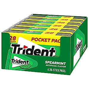 Trident Spearmint Sugar Free Gum, 6 Pocket Packs of 28 Pieces (168 Total Pieces)