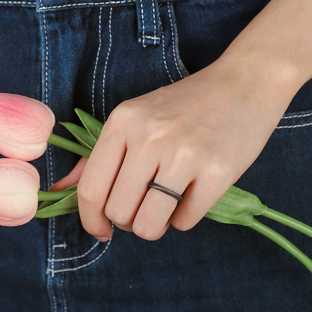 Egnaro Engagement Rings Women, Thin and Stackable Rings Silicone Women Wedding Bands，Rubber Promise Rings for Gift, Anniversary Ring for Work Out- 2.5mm Width - 1.8mm Thick