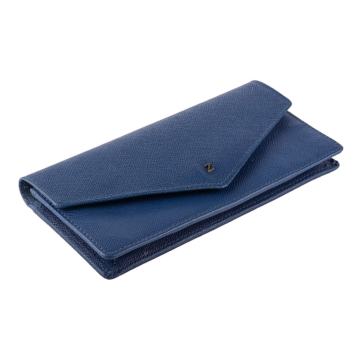 Zinda Genuine Leathers Women’s Wallet Flap Over Long Purse RFID Protection (Blue)