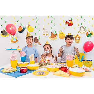 24 Pcs Chicken Hanging Swirls Chicken Farm Ceiling Swirls Decorations Chicken Birthday Party Supplies for Chick Birthday Baby Shower Decorations Chicken Party Decorations