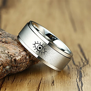 ForeverWill Minimalist Evil Eye Protection Spinner Ring - Stainless Steel Turkish Evileye Amulet Symblic Band Ring Necklace with Chain - Men Women's Evil Eye Talisman Jewelry, Size 7, Silver