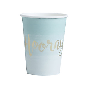 Ginger Ray Gold Foiled Mint Ombre Hooray! Party Paper Cups x8 - Pick and Mix
