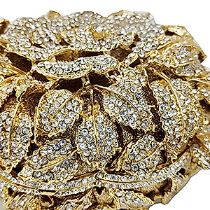 Boutique De FGG Round Shape Rose Flower Crystal Clutch Purses for Women Formal Evening Bags Wedding Party Handbags (Small,Gold&Silver)