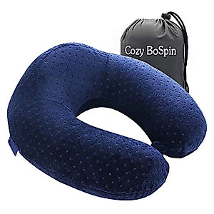 Cozy BoSpin Travel Pillow - Luxury Memory Foam Neck Support Cushion Neck Support Pillow (Blue)