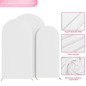 Wokceer Wedding Arch Cover (7.2FT, 6.6FT, 6FT) Set of 3 Spandex Fitted Wedding Arch Stand Covers for Round Top Chiara Arch Backdrop Stands Cover for Birthday Party Ceremony Banquet Decor White