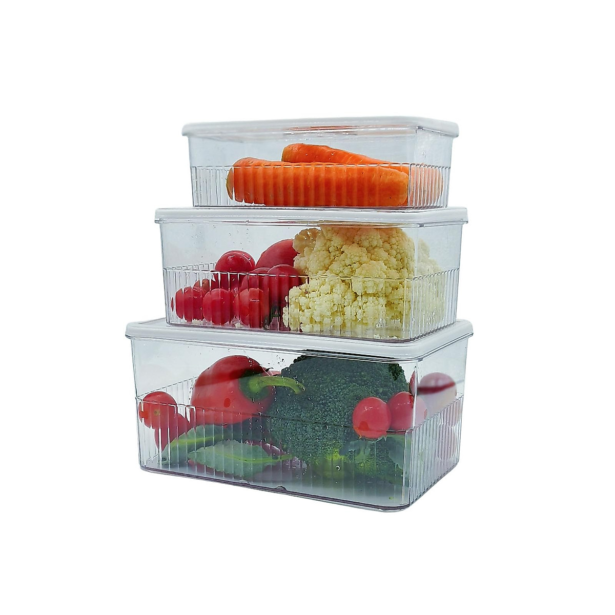 halteoly Fruit Storage Containers for Fridge,3 Pc Stackable Food Vegetables Saver for Refrigerator, Freezer organizers and Fresh Keeper Bin,Produce Saver box