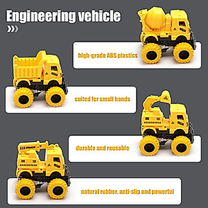 3 otters Mini Construction Vehicles, 4PCS Truck Construction Toys Friction Powered Car for Kids, Easter Basket Stuffers Fillers, Classroom Prize Supplies