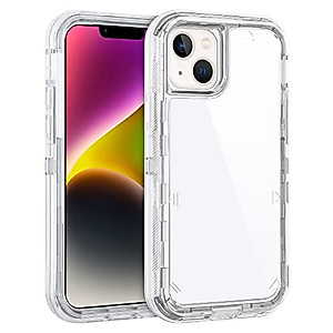 WOLLONY for iPhone 14 Plus Clear Case 3 in 1 Hybrid Heavy Duty Protection Shockproof Hard Bumper Anti-Drop Full Body Protective CoverTransparent Rubber Anti-Scratch Case for iPhone 14 Plus 6.7 inch