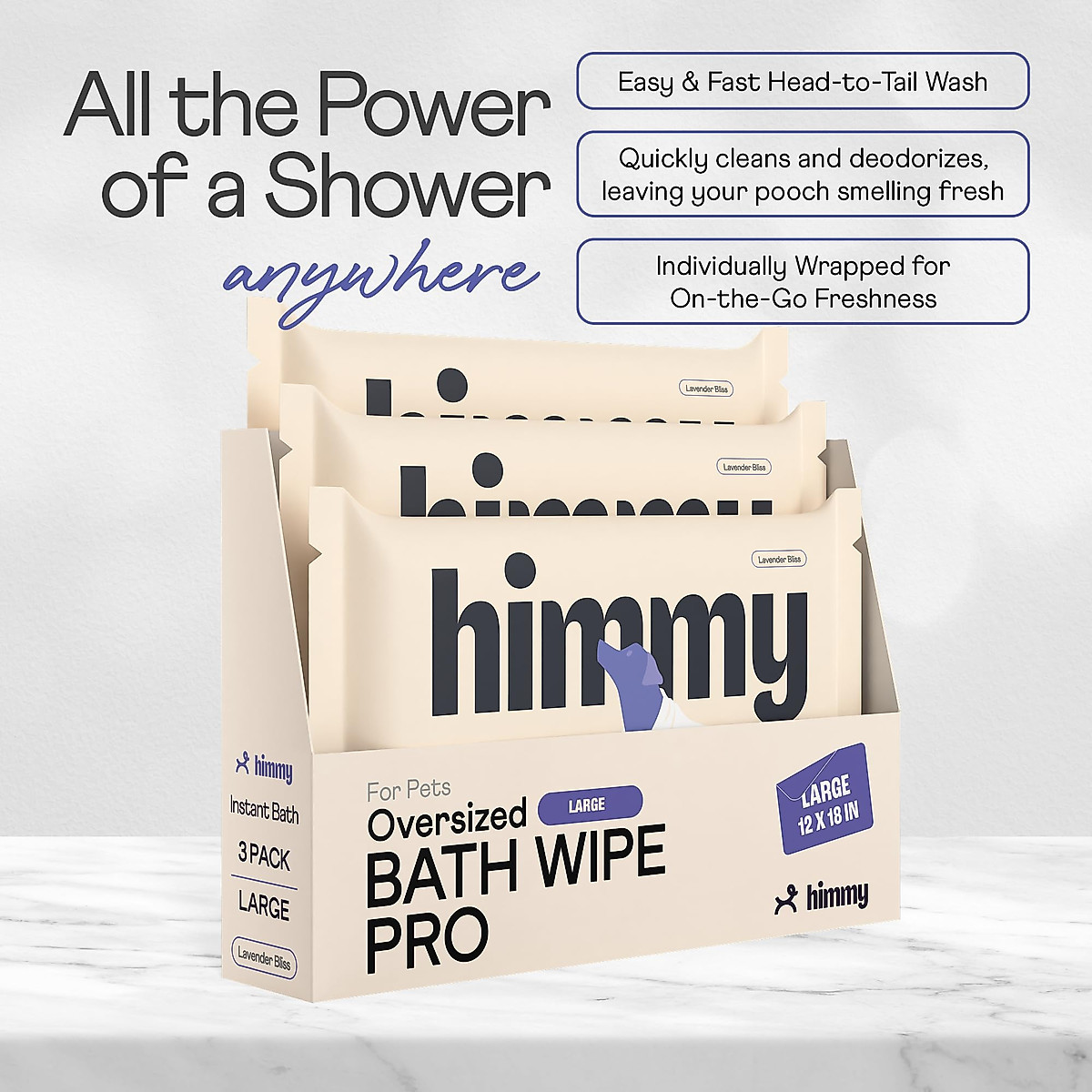 Himmy Large Pet Wipes for Dogs and Cats - 12" x 18" Bath Wipes for Cleaning, Deodorizing, Conditioning, Anti-Itch Grooming, Wet Dog Wipes for Paws, Butt, Ear, Eye, Whole Body Fresh Lemon
