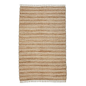Pebble & Crane - Nottingham Rug - Woven Throw Rug - Jute and Cotton - Area Rug for Kitchen, Living Room, Bedroom, and More - Fringe Trim - 6’ x 9’ - Natural and Beige