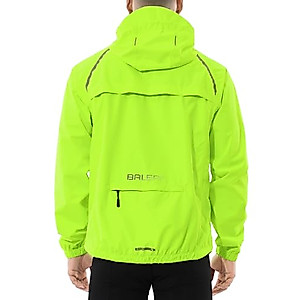 BALEAF Mens Cycling Rain Jacket Windbreaker Waterproof Running Gear Golf Mountain Biking Hood Lightweight Reflective Yellow L