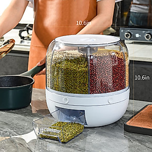UOIENRT 360° Grain Dispenser, Rotating Grain Storage Food Dispenser With Button, Kitchen Storage Container Moisture Resistant Household for Rice Grains Beans Barley