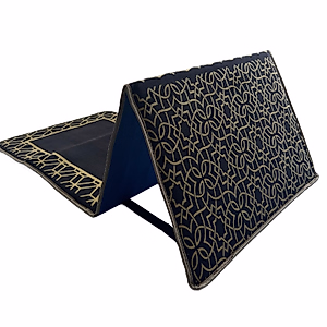 Back Support Prayer Mat Muslim Rug Islamic - Padded Prayer Rug Sajadah for Men Women for Eid Travel Ramadan, Masjid, Soft and Luxury (Black)