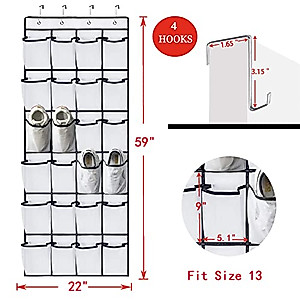 2 Pack Over The Door Shoe Organizer, Door Hanging Shoe Holder Rack Organizer Shoe Storage 24 Durable Mesh Pockets Works Well for Men and Women Kids Door Shoe Holder Rack, Closet Bedroom Bathroom