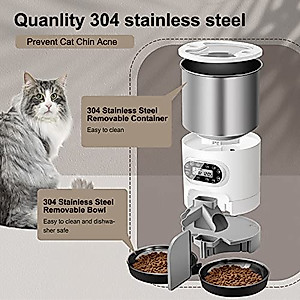 Automatic Cat Feeders, Timed Dog Cat Food Dispenser for Dry Food, Intelligent Portion Control 1-4 Meals Per Day ,Voice Recorder, Pet Self Feeding with Stainless Steel Liner&2 Bowls-4.5L