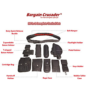 Bargain Crusader Duty Belt Military Tactical Modular Equipment Law Enforcement Police Security Guard Hunting Game Versatile Utility Adjustable Tool Belt (Adjustable 35"-45". 9 pouches, Black)