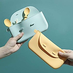 NUOBESTY Portable Tableware Box Cutlery Holder Bags Silicone Waterproof Storage Case for Baby Spoons Flatware Home Travel Bag (Blue)