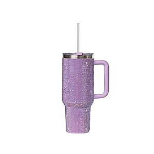 Sip+Sea Grenada 40oz Rhinestone-Encrusted Insulated Tumbler - Premium Bling Stainless Steel Water Bottle with Handle, Double Wall Vacuum Technology, Includes Leakproof Lid and Straw