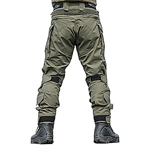 DRAGON EDGE Men G3 Combat Pants Tactical Pants with Knee Pads Military Paintball Airsoft Water Proof Rip-Stop Trousers (Army Green, S)