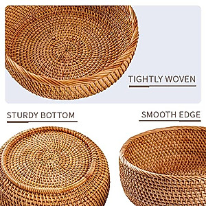 FIYAMMY Rattan Bread Baskets, Rattan Round Fruit Baskets, Natural Wicker Storage Bowls Decorative Baskets for Kitchen Set of 3