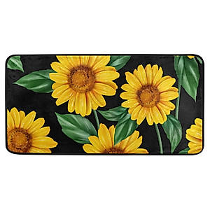 Sunflower Kitchen Rug Black Design Door Mat Bath Rug Home Decor Floor Mat Non-Slip Carpet for Kitchen Living Bedroom 39 x 20 Inch