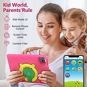 AMIAMO Kids Tablet 10 Inch, Android 13 Kids Tablet 10.1" Display 5000mAh Kidoz Pre Installed Parental Control Learning Tablet, 6GB+64GB Quad Core Processor Wi-Fi Bluetooth Kid-Proof Case (Pink)