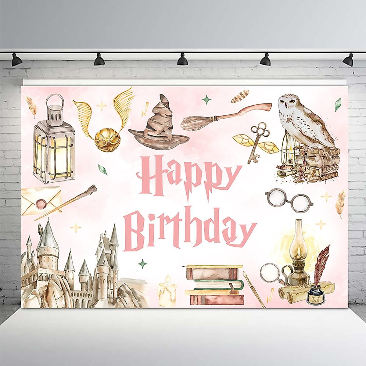 MEHOFOND 7x5ft Wizard Birthday Backdrop for Girls Magical Castle Witch Wizard School Happy Birthday Photography Background Sorcerer Theme Birthday Party Cake Table Decoration Photo Booth Props