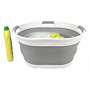 SAMMART 25L (6.6 gallon) Collapsible Plastic Laundry Basket - Foldable Pop Up Storage Container/Organizer - Portable Washing Tub - Space Saving Hamper/Basket (White/Grey (Set of 2))
